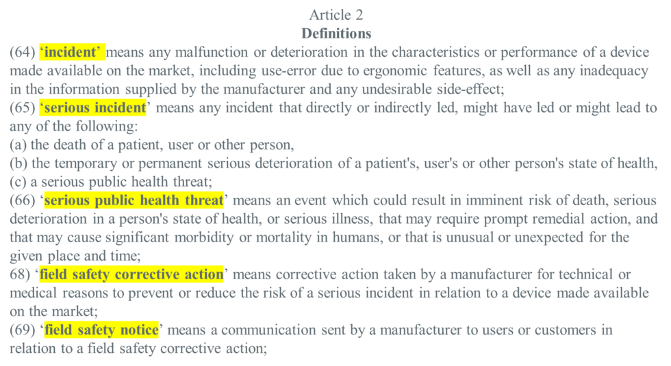 MDR Article 87 - Medical Device HQ