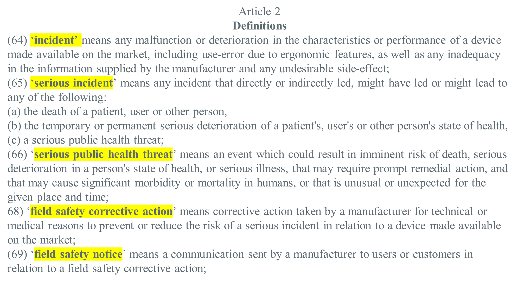 MDR Article 87 - Medical Device HQ