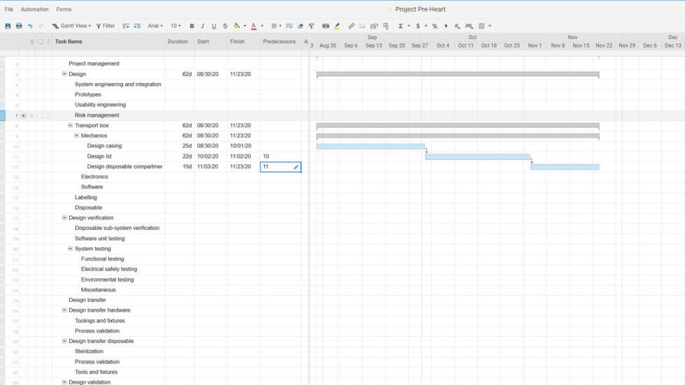 Creating a medical device work breakdown structure