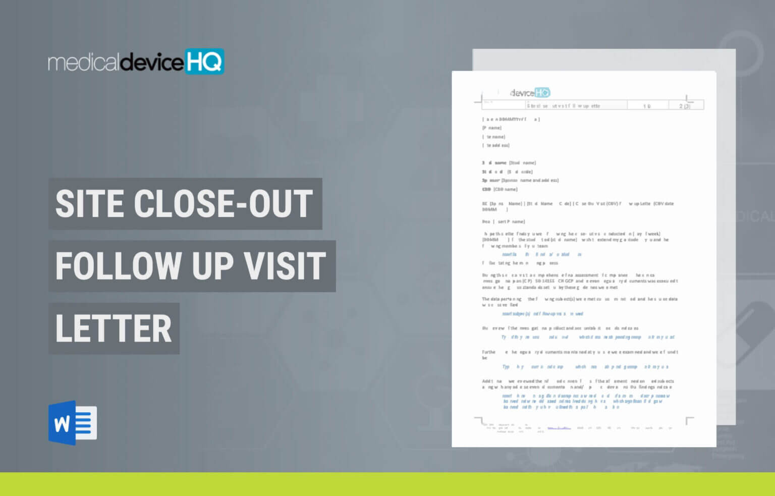 Site Close-Out Visit Follow Up Letter Template (Medical Device ...