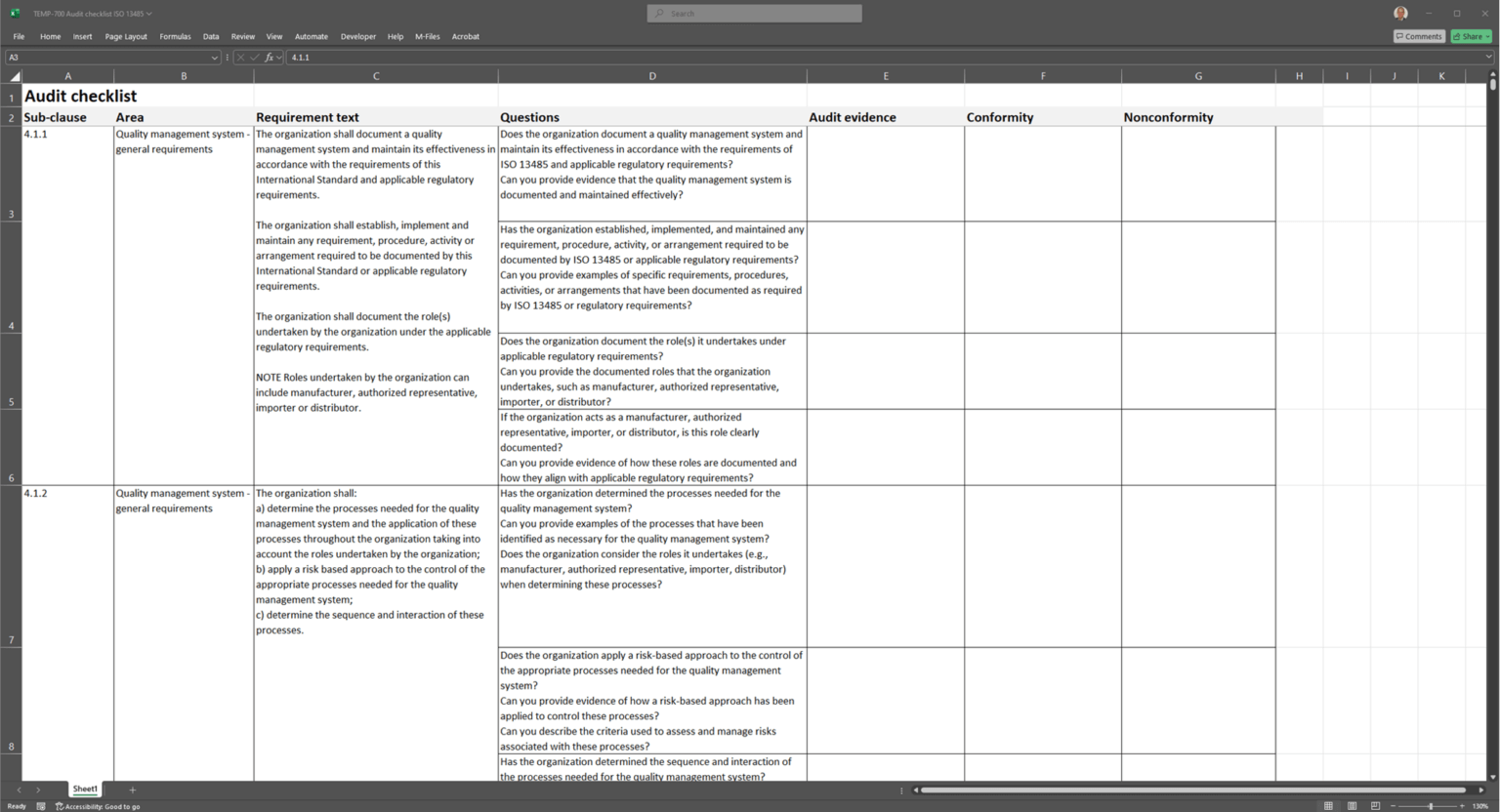 Planning an audit: Internal audit checklist - Medical Device HQ 1