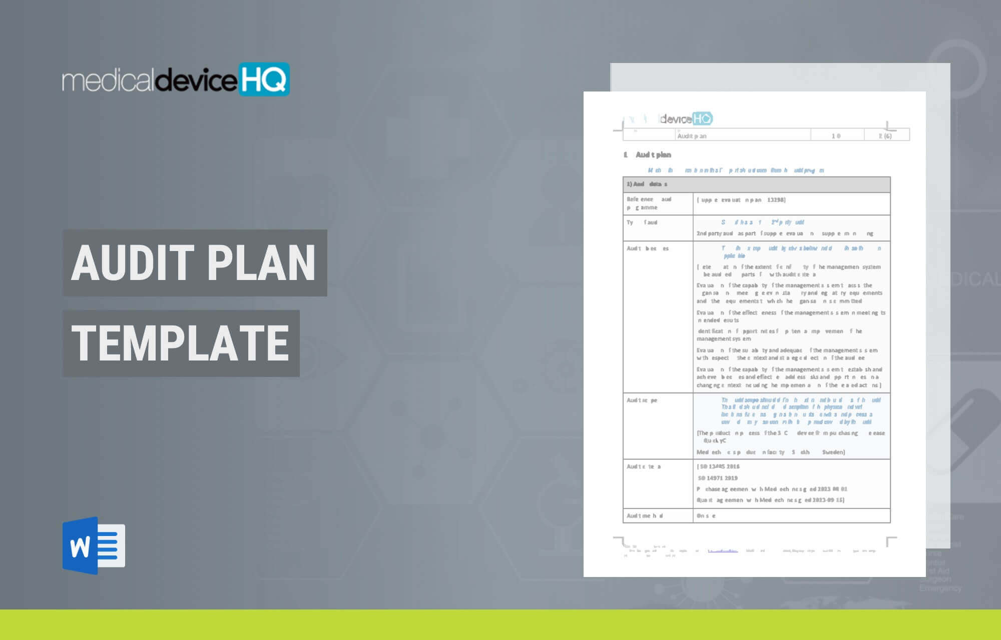 Audit Plan Template (ISO 13485, Medical Device) - Medical Device HQ